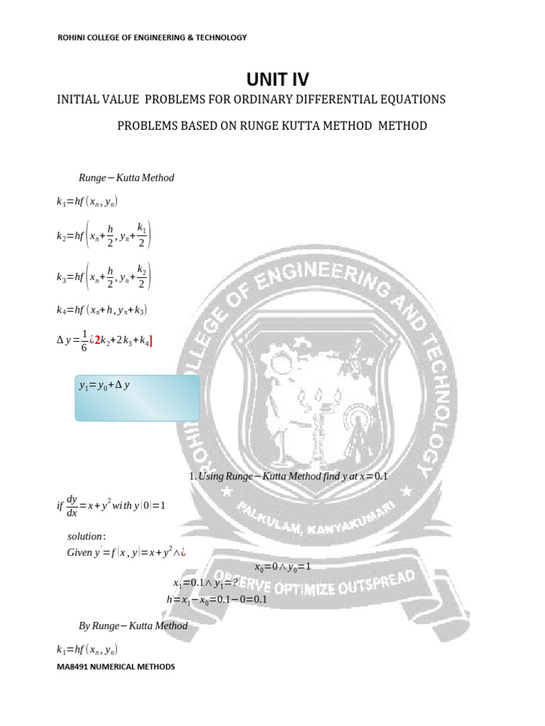 NM Unit Iv Partiii Runge Kutta Method | PDF | Numerical Analysis | Algorithms And Data Structures