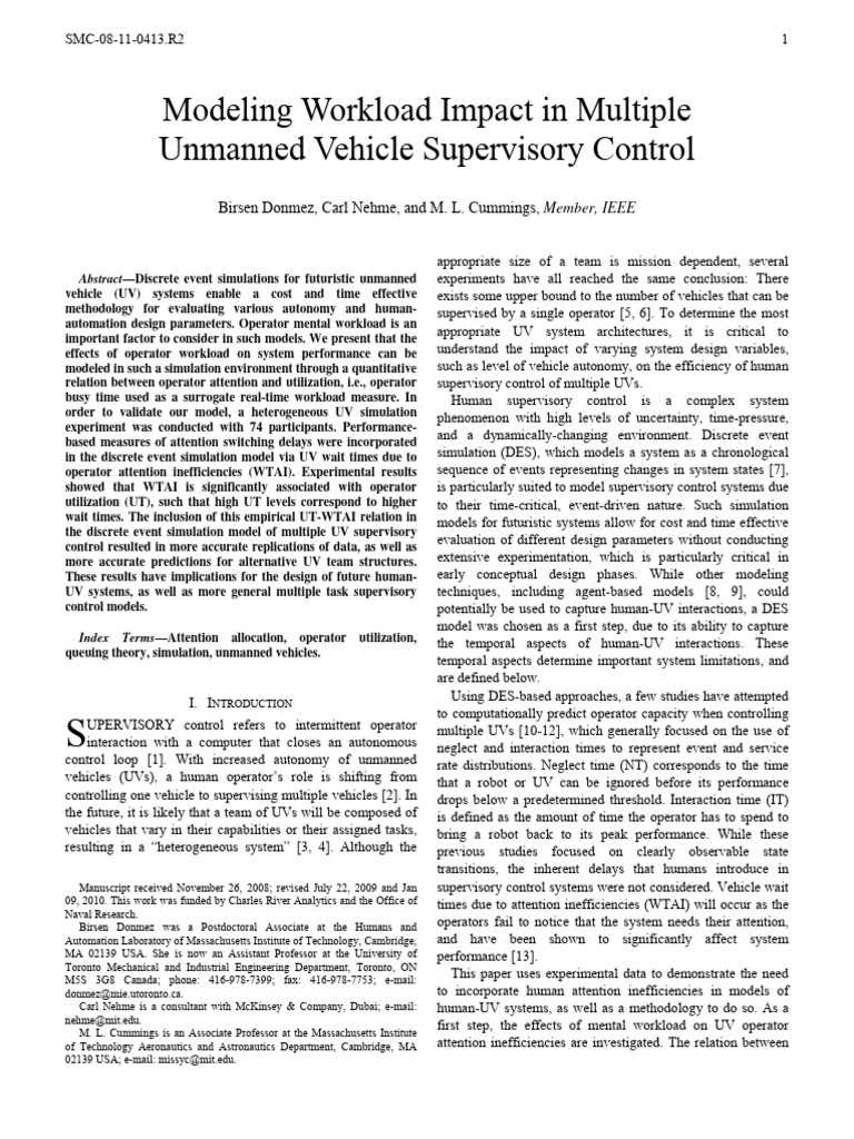 Modeling Workload Impact In Multiple Unmanned Vehicle Supervisory Control Pdf Workload