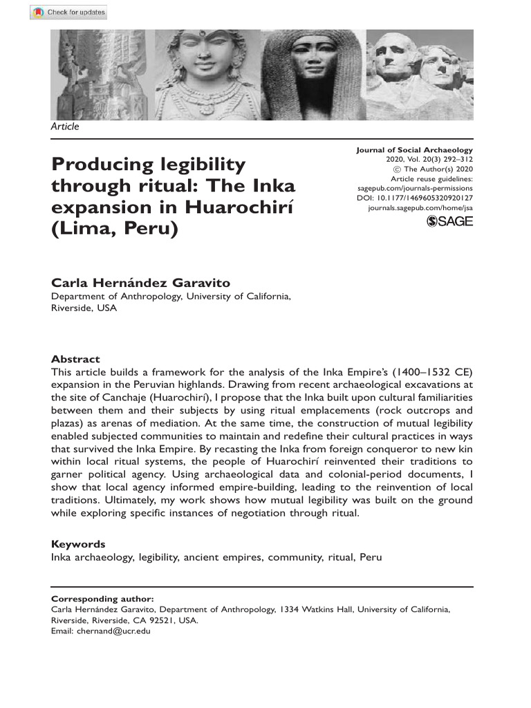 HERNANDEZ GARAVITO, C. 2020. Producing Legibility Through Ritual. The Inka Expansion in ...
