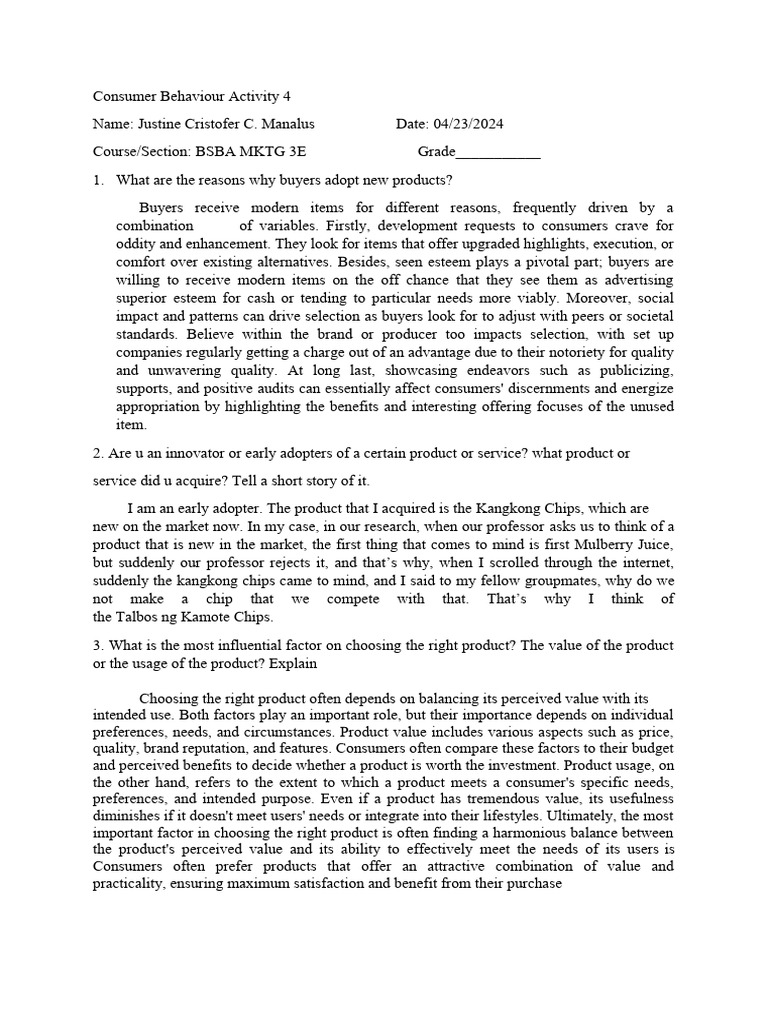 Consumer Behaviour Activity 4 | PDF | Brand | Consumer Behaviour