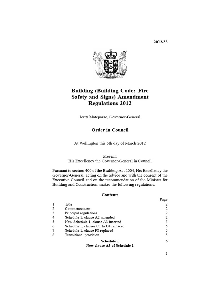 Building Building Code Fire Safety and Signs Amendment Regulations 2012 ...