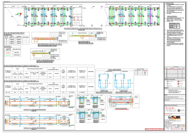 A1624 - Second Floor Level Top Reinforcement & PT Beam Detail ...