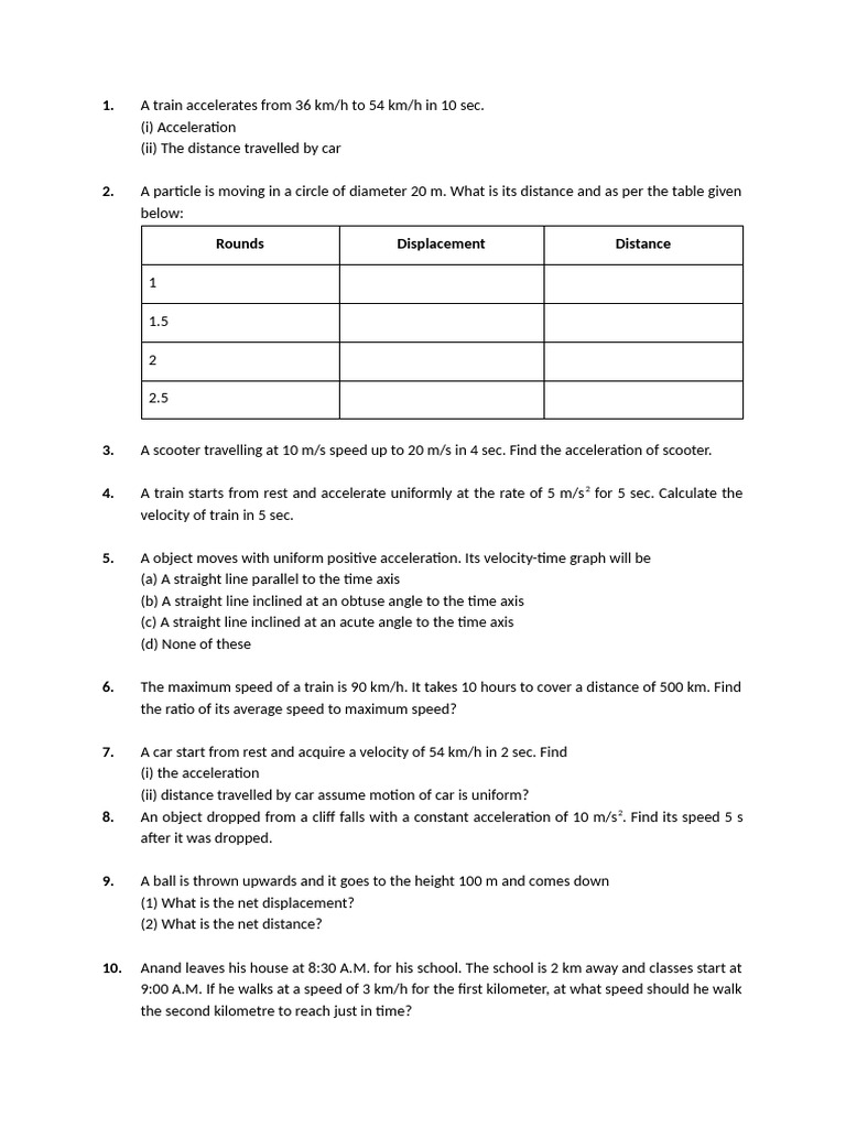 Physics Problems on Acceleration and Motion | PDF | Science ...