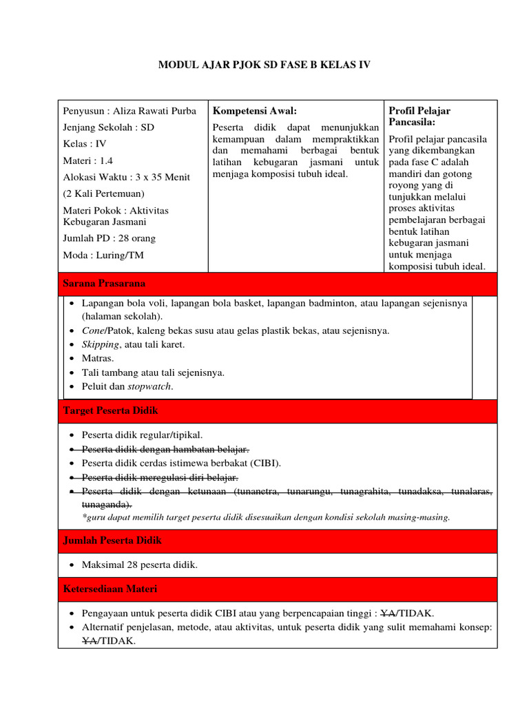 (ALIZA) RPP Kelas 4 PJOK | PDF | Karier & Perkembangan | Sains & Matematika