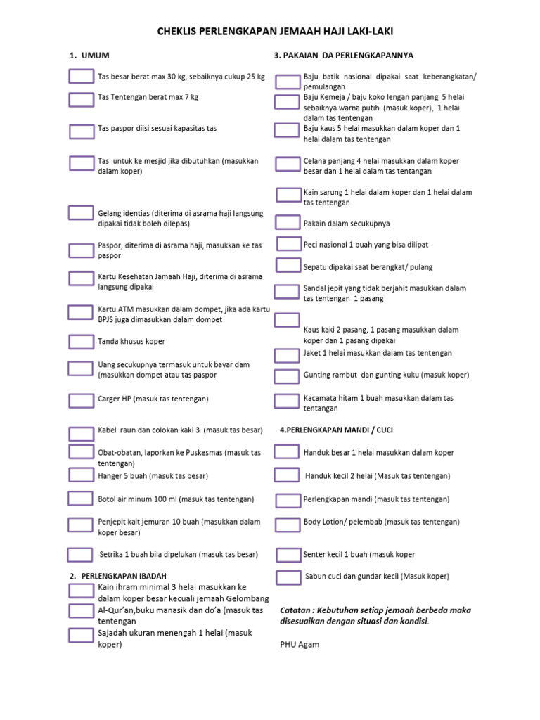 Checklist Perlengkapan Haji Pria | PDF | Pengembangan Diri