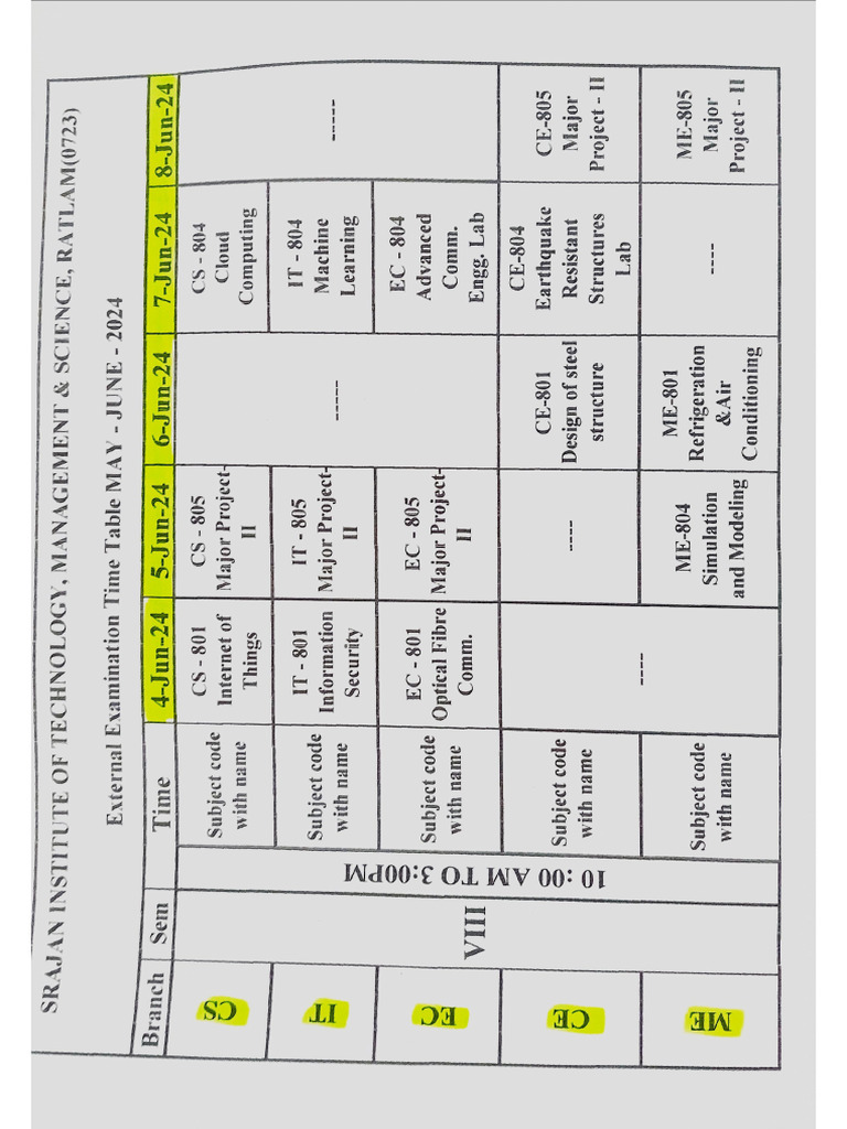 8th Sem External Examination Time Table | PDF