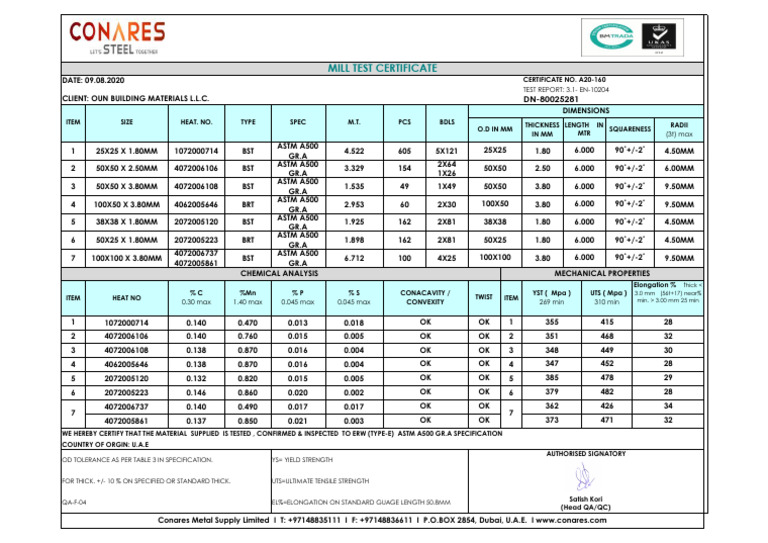 MTC Tubes Conares 2020 Ms Xsteel | PDF | Building Engineering ...