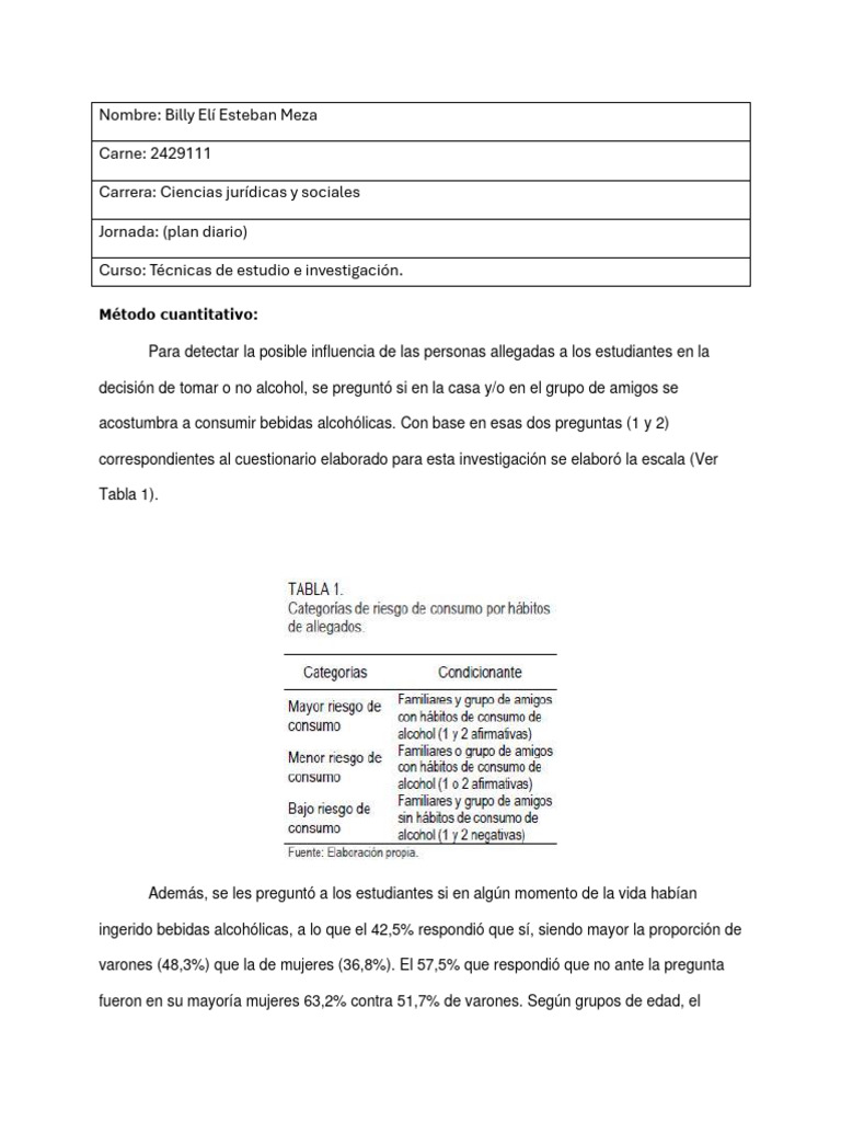 Tecnica Cuantitativa y Cualitativa Billy | PDF | Alcoholismo | Enseñando