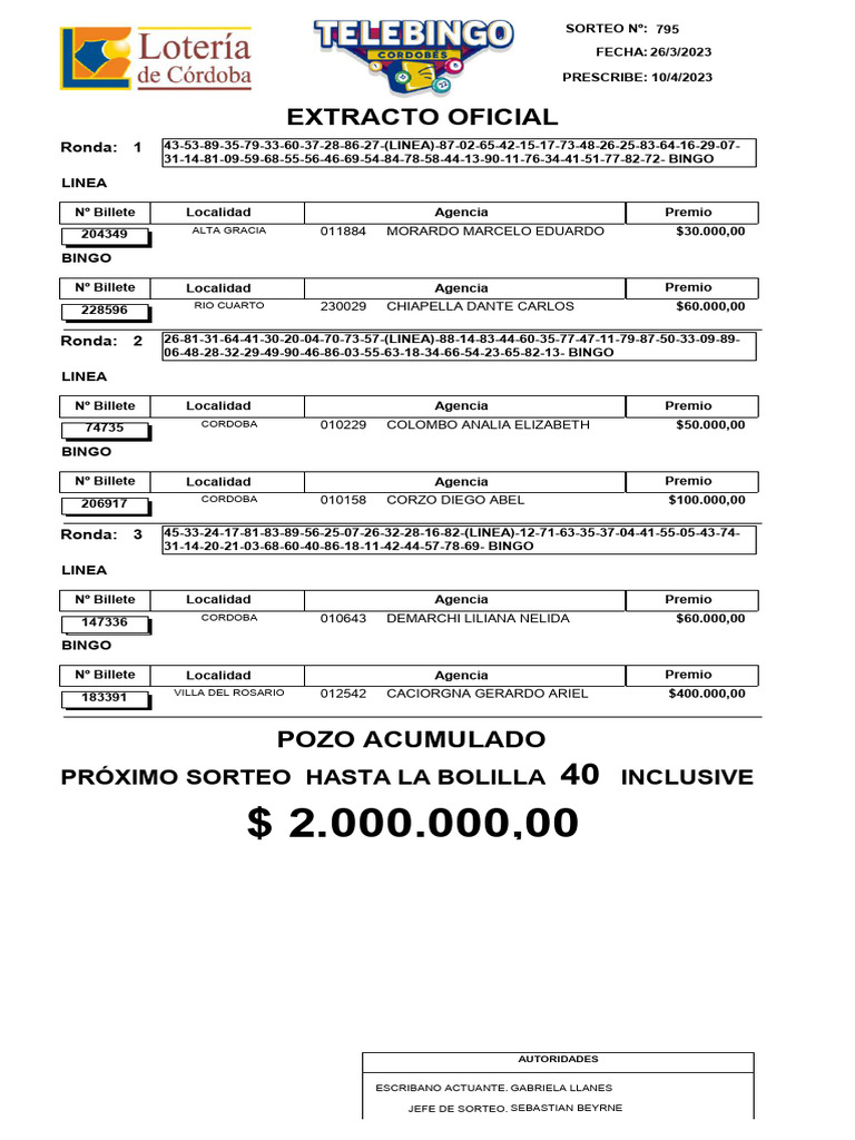 Extracto Sorteo | PDF