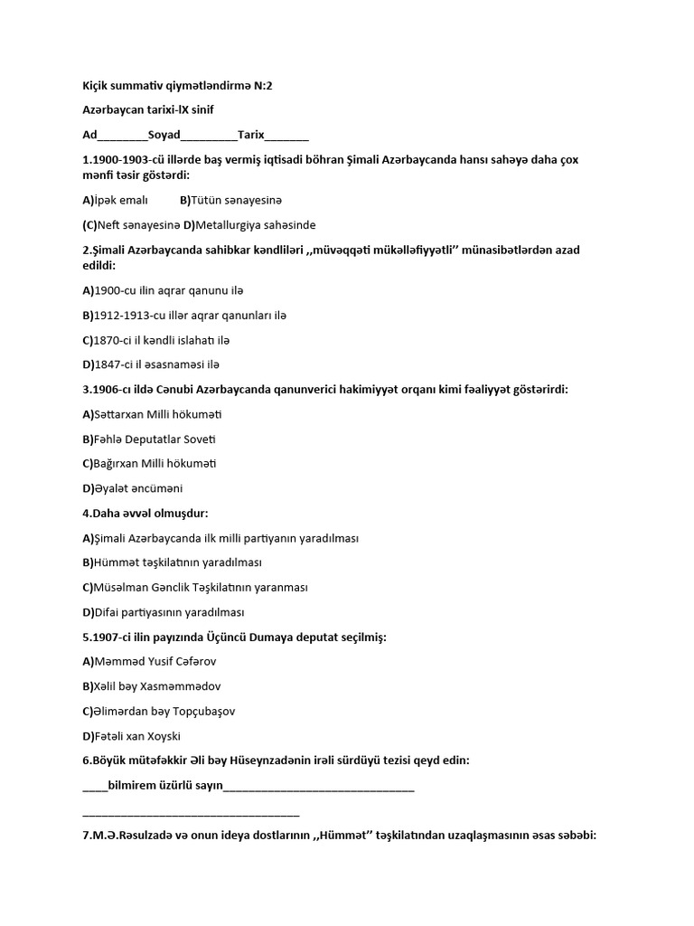 Az-Tarix 9-Cu Sinif KSQ-2 | PDF