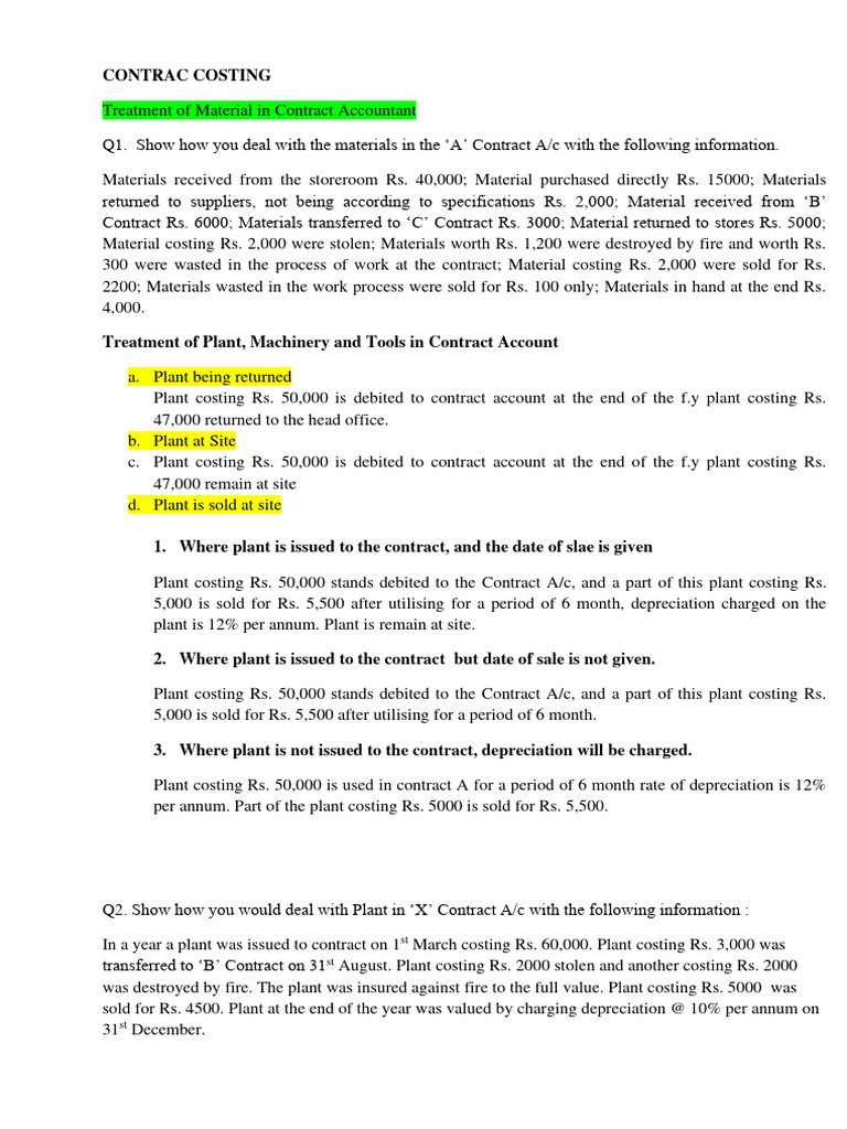 Contract Account Question-1 | PDF | Expense | Depreciation