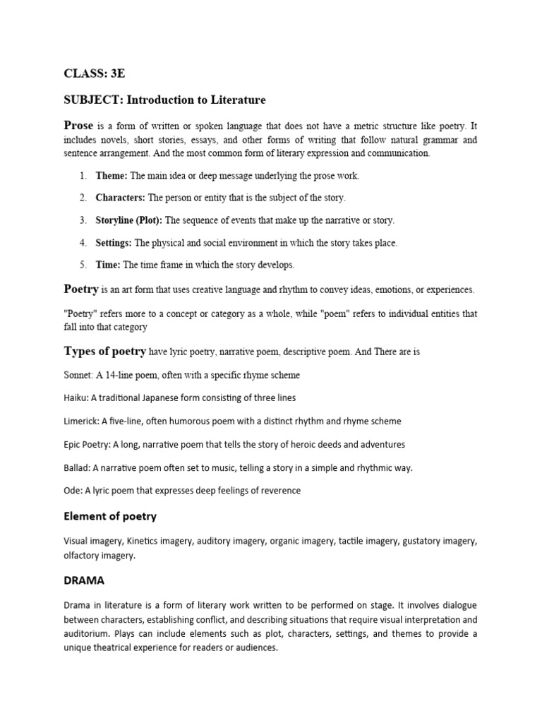 Prose Is A Form of Written or Spoken Language That Does Not Have A ...