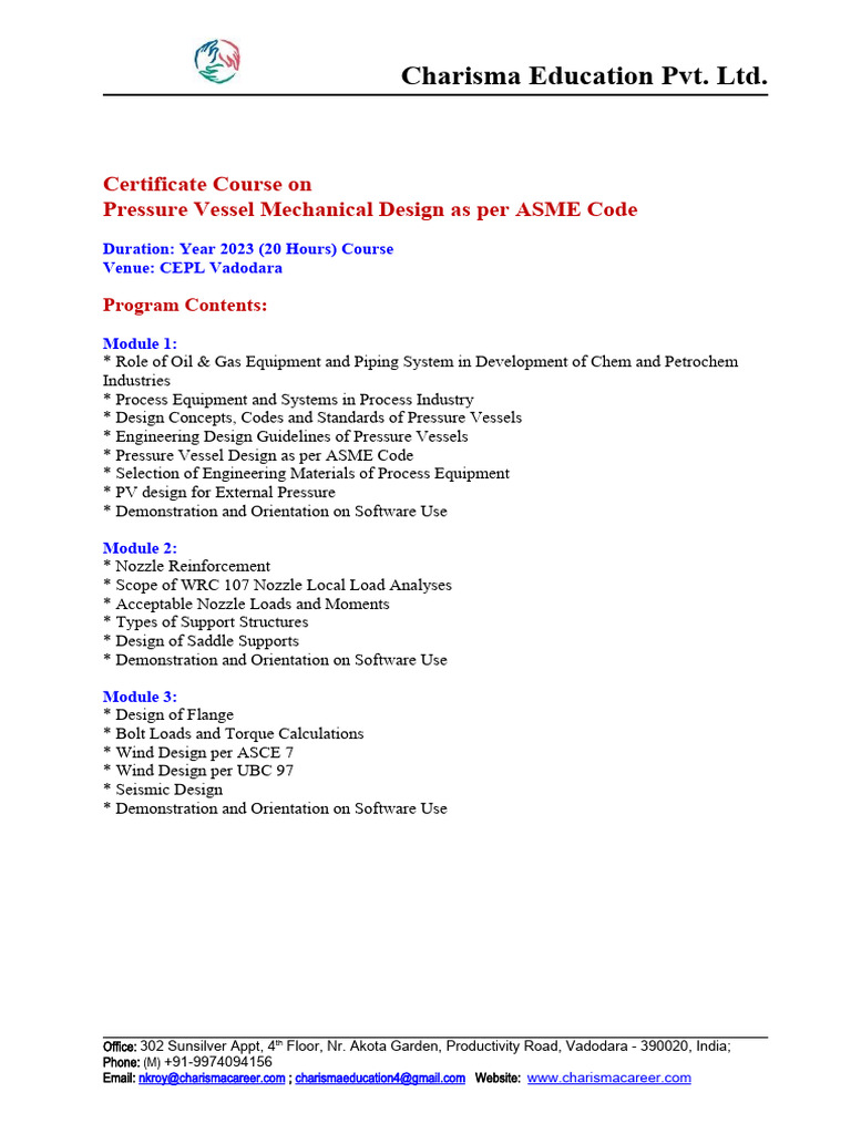 PVD 00.2 Program Sheet CertCourse On PV Design Per ASME Code | PDF