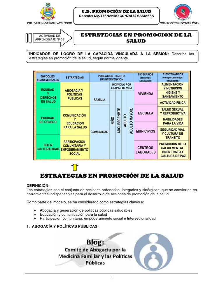 AA #06 Estrategias en Promsa 2024 | PDF | Educación para la salud ...