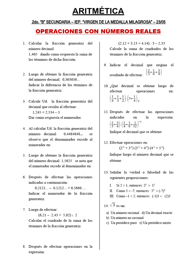 Mate S2B | PDF | Número racional | Conceptos matemáticos