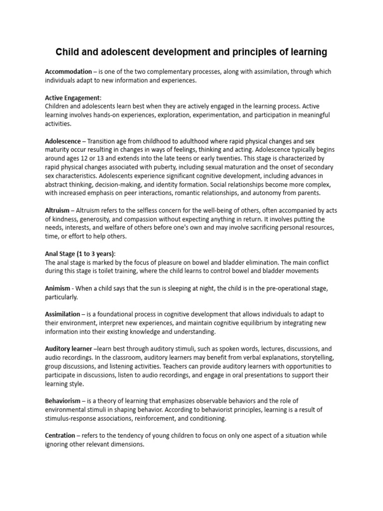 Child and Adolescent Development and Principles of Learning | PDF ...