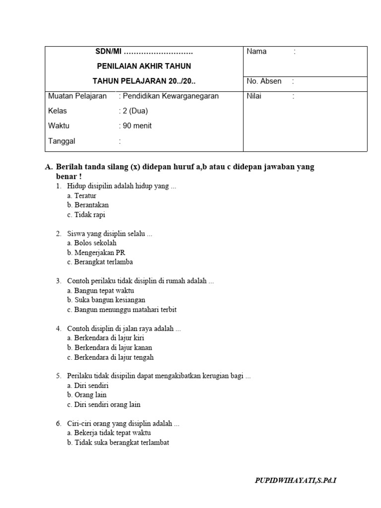 Soal Pat PKN Kelas 2 | PDF