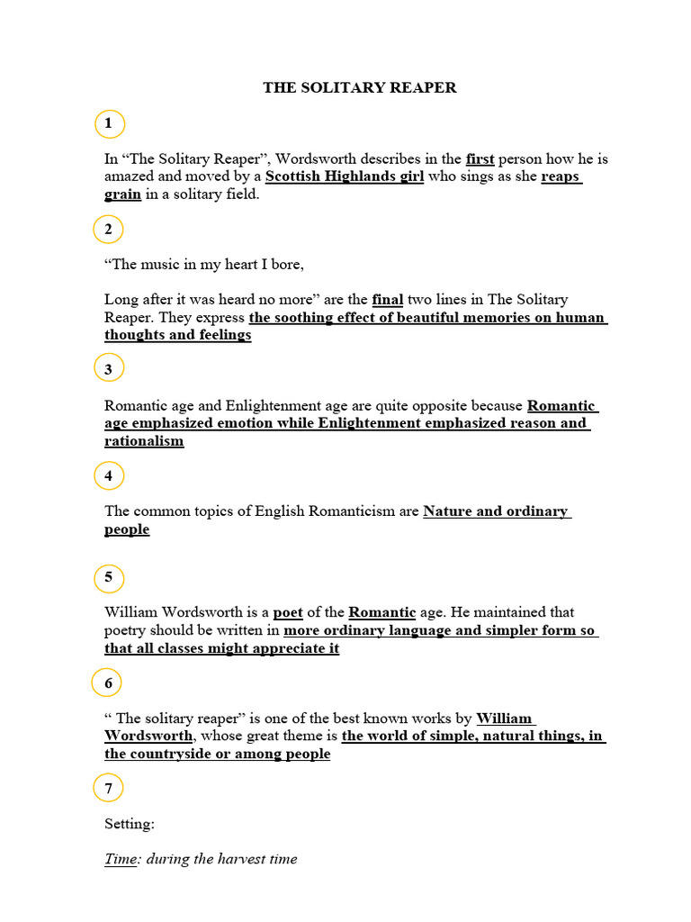 The Solitary Reaper | PDF | Poetry