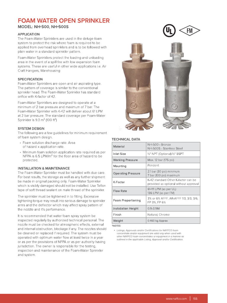 Foam Sprinkler Nh-500, Nh-500s | PDF