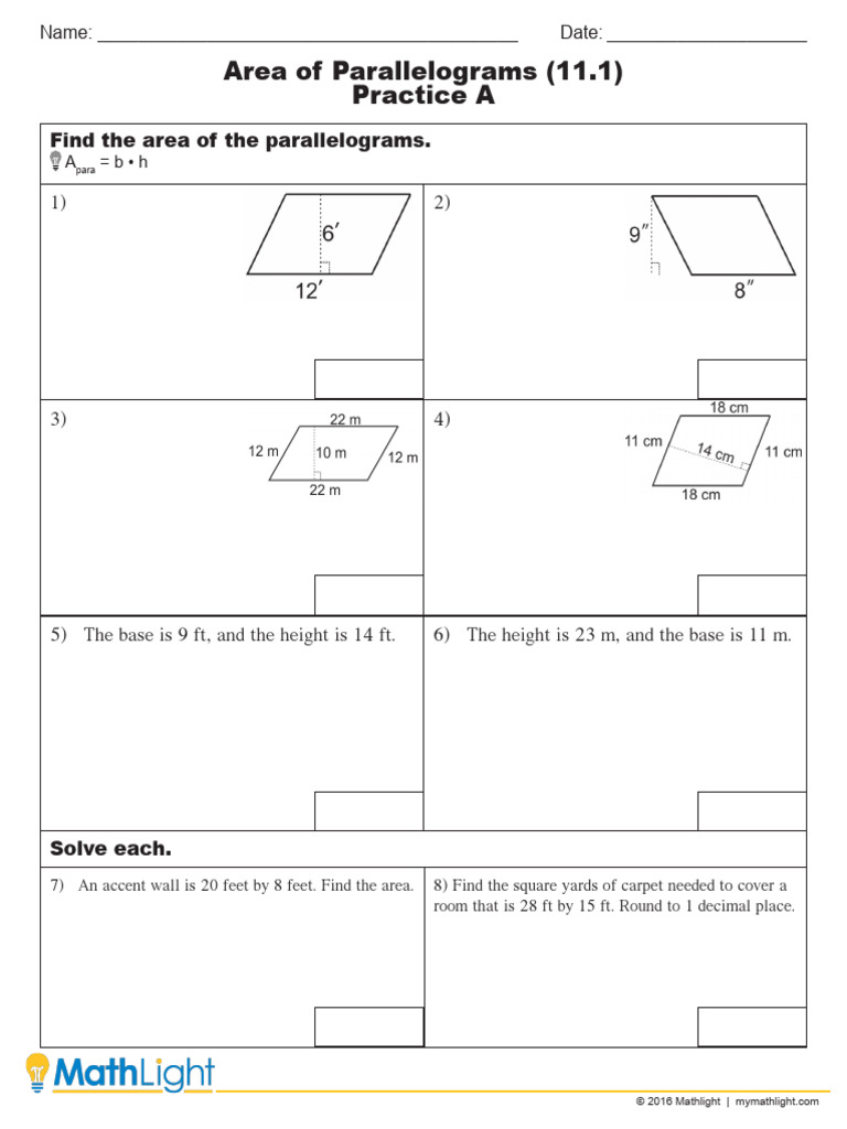 Practice Area of Parallelograms | PDF | Teaching Methods & Materials