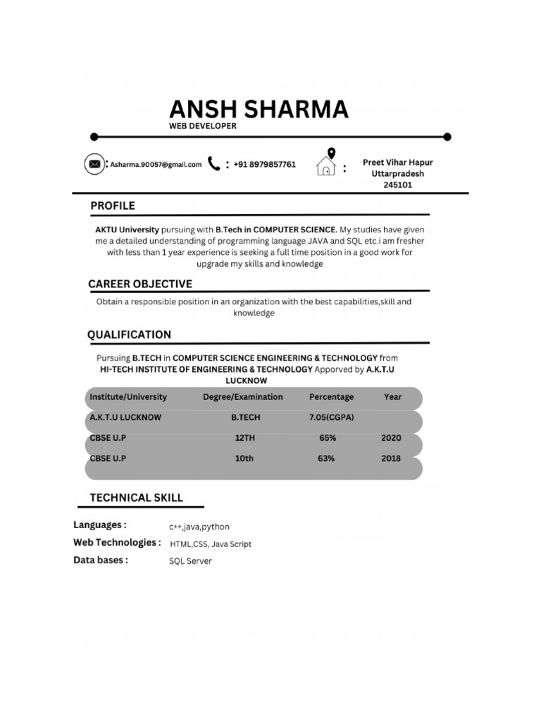 Ansh's Resume | PDF