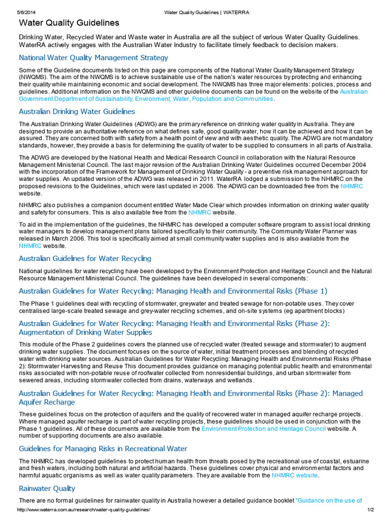 Water Quality Guidelines - WATERRA | PDF | Reclaimed Water | Drinking Water