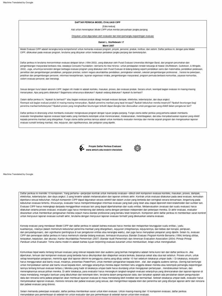 Stufflebeam2007 - Cipp Evaluation Model Checklist | PDF