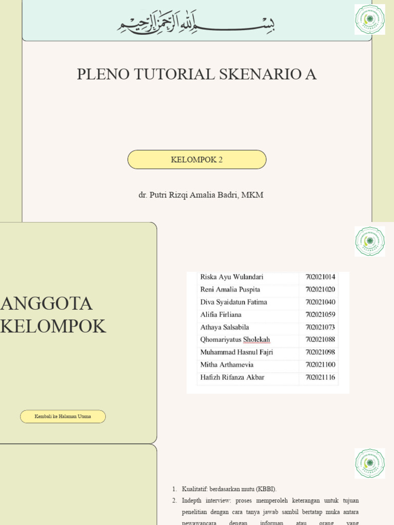 Pleno Tutorial Skenario A: Dr. Putri Rizqi Amalia Badri, MKM | PDF
