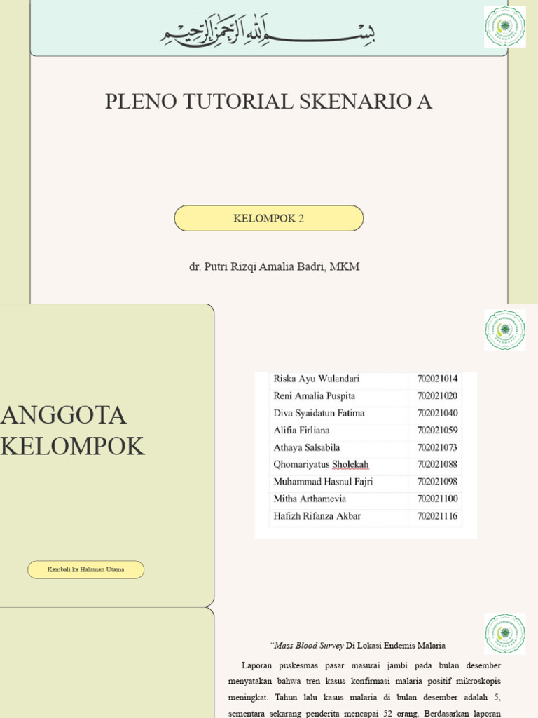 Pleno Tutorial Skenario A: Dr. Putri Rizqi Amalia Badri, MKM | PDF | Sains & Matematika