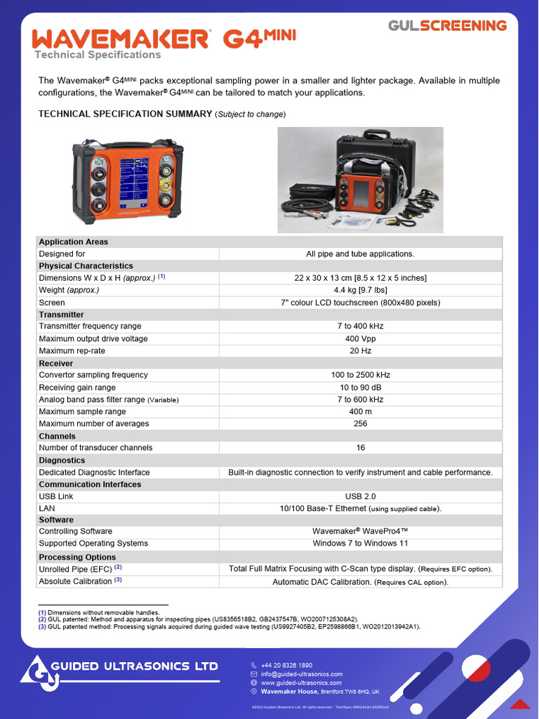 2022 Tech Specs WM G4mini | PDF | Sampling (Signal Processing) | Usb