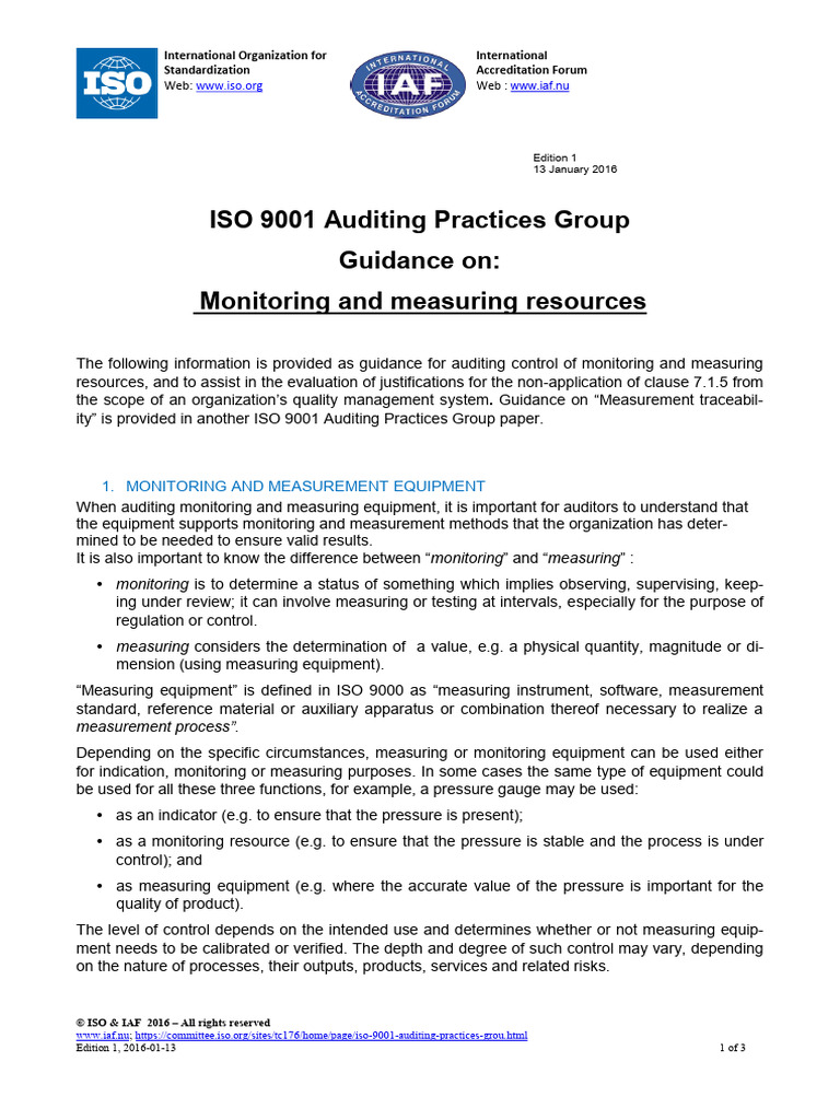 ISO TC 176 TF - APG MonitoringMeasuring | Download Free PDF | Iso 9000 ...