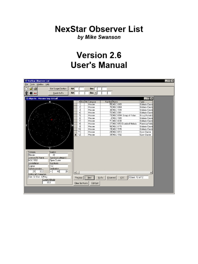 NexStar Observer List Manual | PDF | Computer File | Minute And Second Of Arc