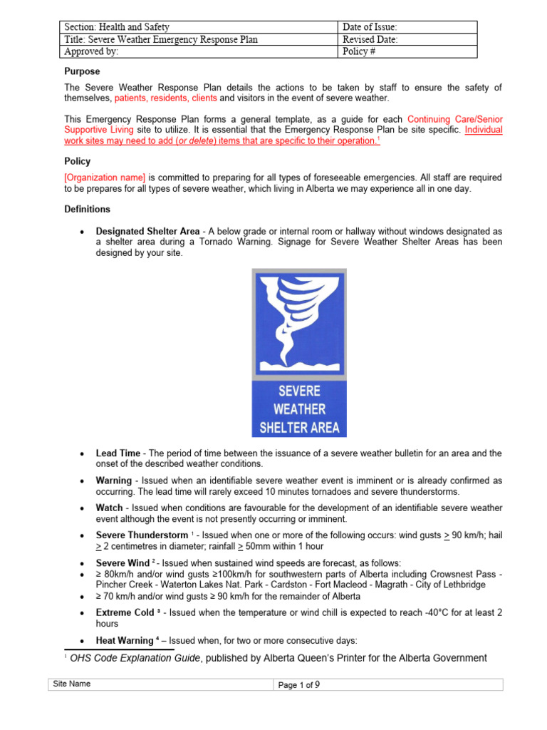 Severe Weather Contingency Plan Template | PDF | Severe Weather | Weather