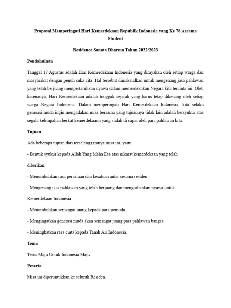 Proposal Memperingati Hari Kemerdekaan Republik Indonesia Yang Ke 78 ...