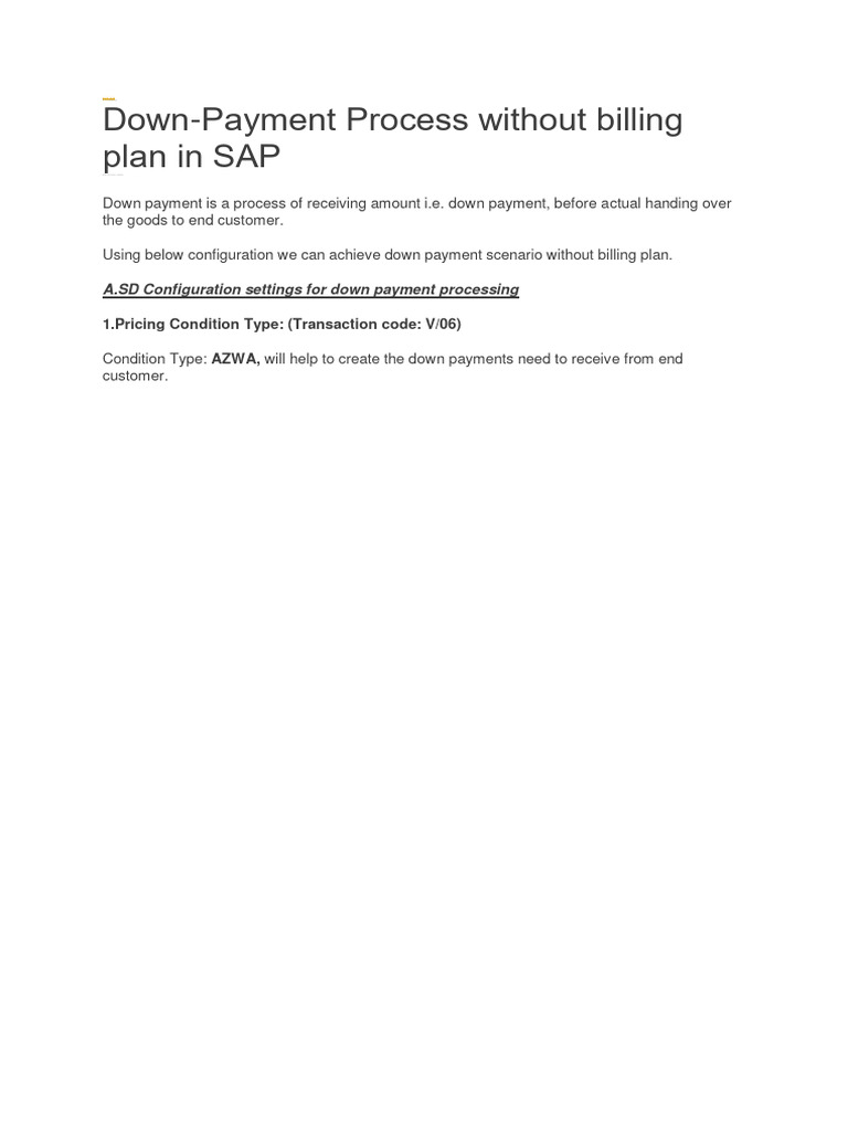 Down-Payment Process Without Billing Plan in SAP | PDF | Invoice ...