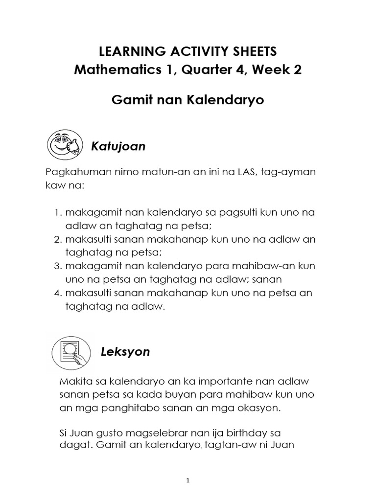 LAS - Math1 - Q4 - Wk2 - Gamit Nan Kalendaryo | PDF