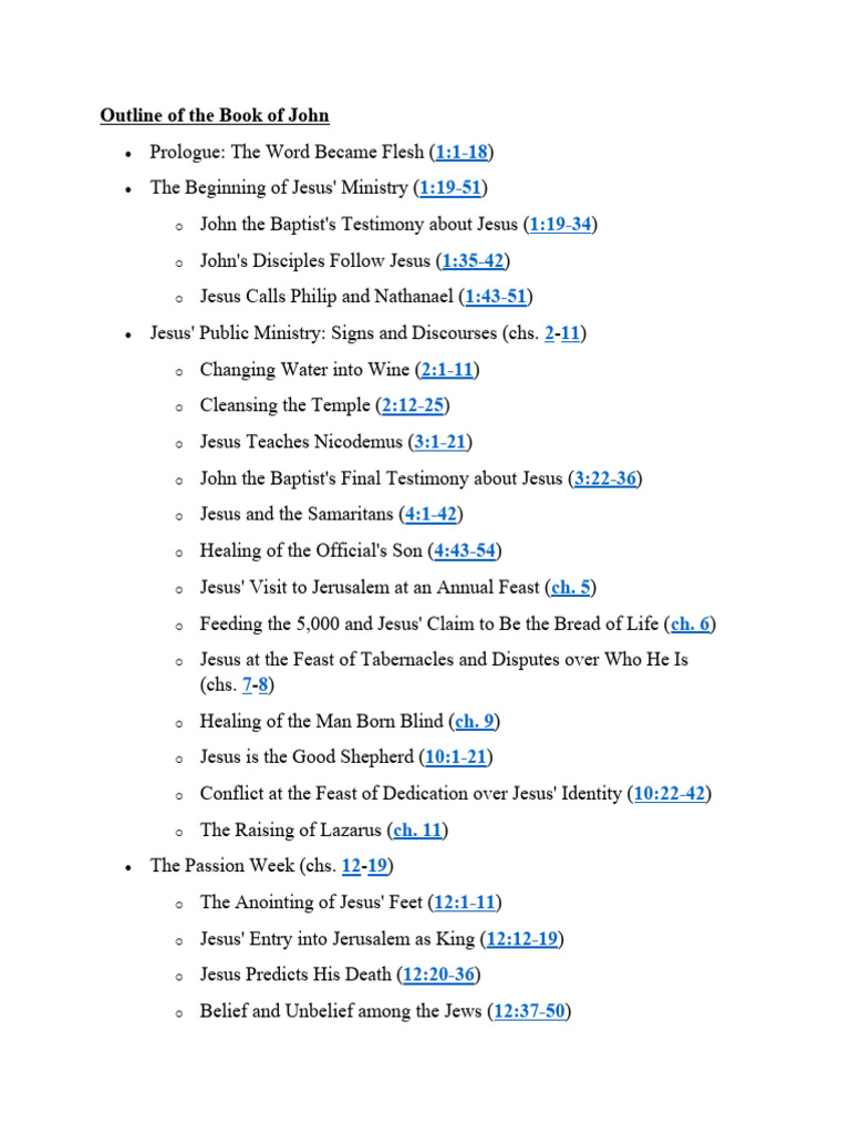Outline of The Book of John | PDF | Jesus | Gospel Of John
