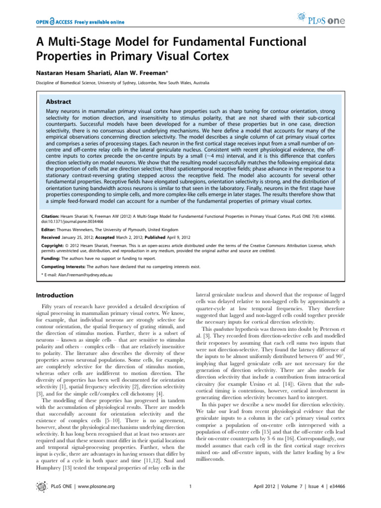 A Multi-Stage Model For Fundamental Functional Properties in Primary ... A Multi-Stage Model For Fundamental Functional Properties in Primary ...