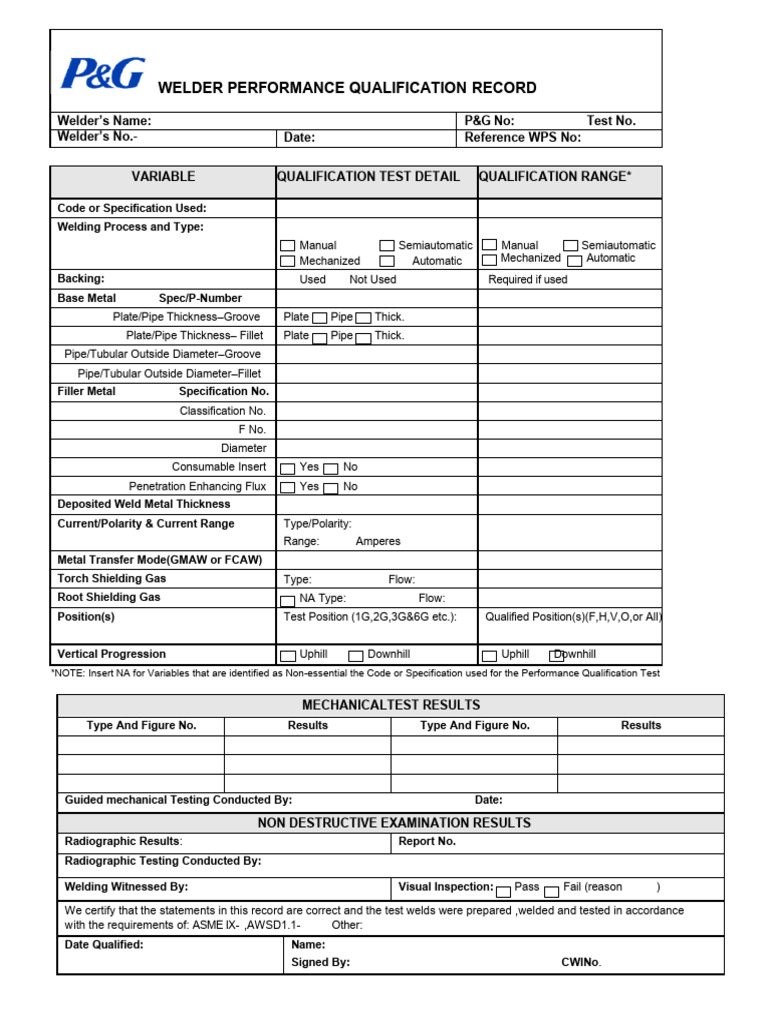 Welder Qualification Record | PDF | Welding | Construction