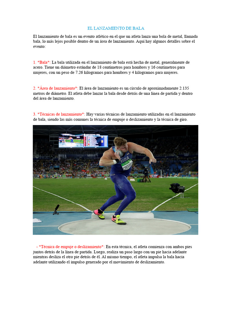 Lanzamiento de Bala | PDF | Deporte del atletismo