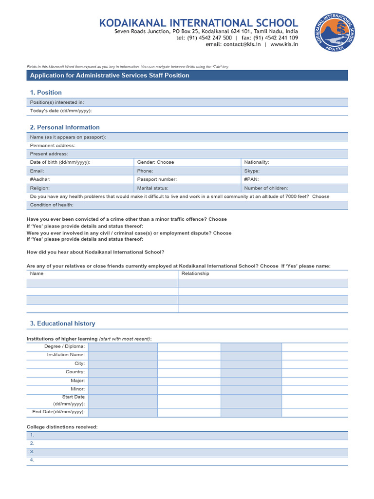 KIS Administrative Position Application Form | PDF | Justice | Crime ...