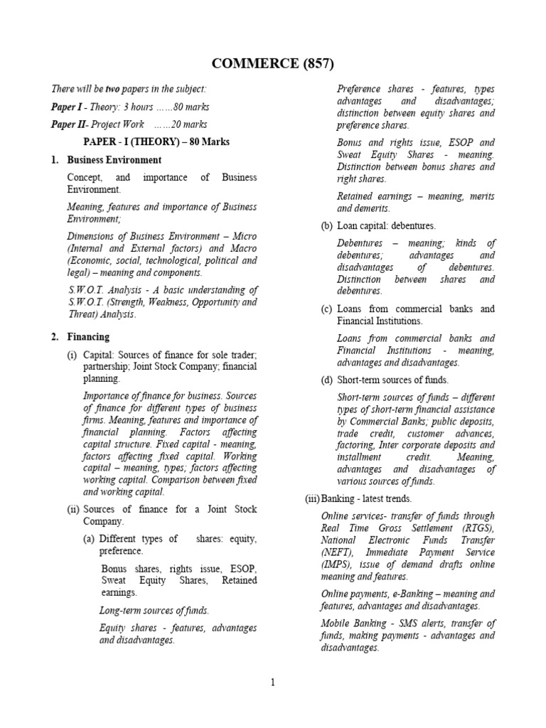 Commerce (XII) - IsC Class (XII) Regulations and Syllabus 2025 in PDF ...