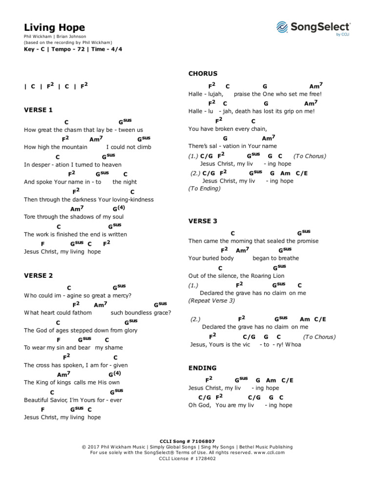 Living Hope C Chord Chart | PDF | Religious Belief And Doctrine ...