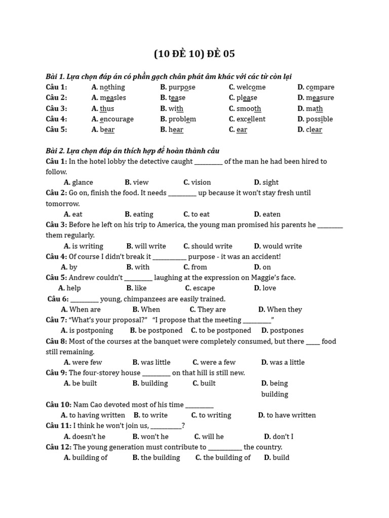 TA10 - Đề 05 | PDF