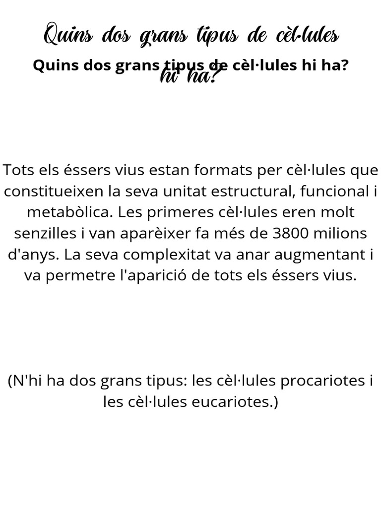 Quins Dos Grans Tipus de Cèl Lules Hi Ha? | PDF