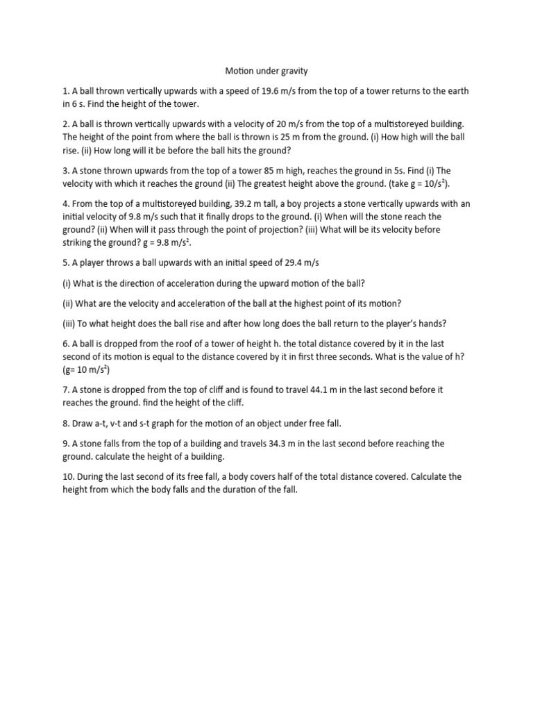 Motion Under Gravity | PDF | Travel