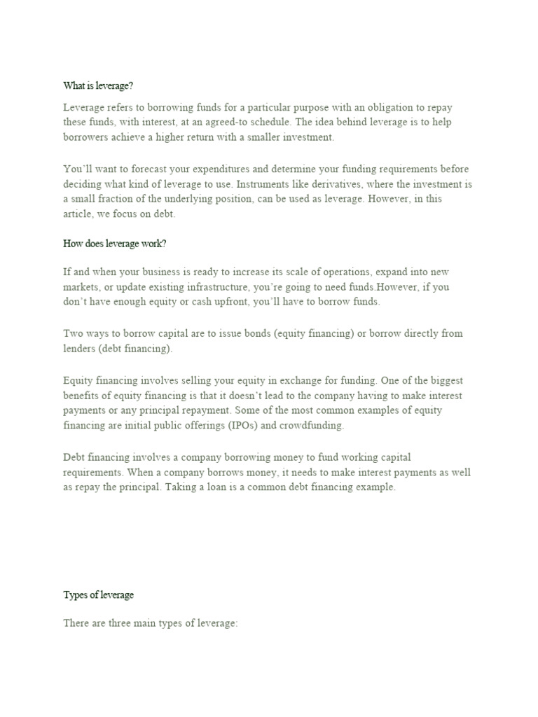 Leverage Types | PDF | Leverage (Finance) | Debt