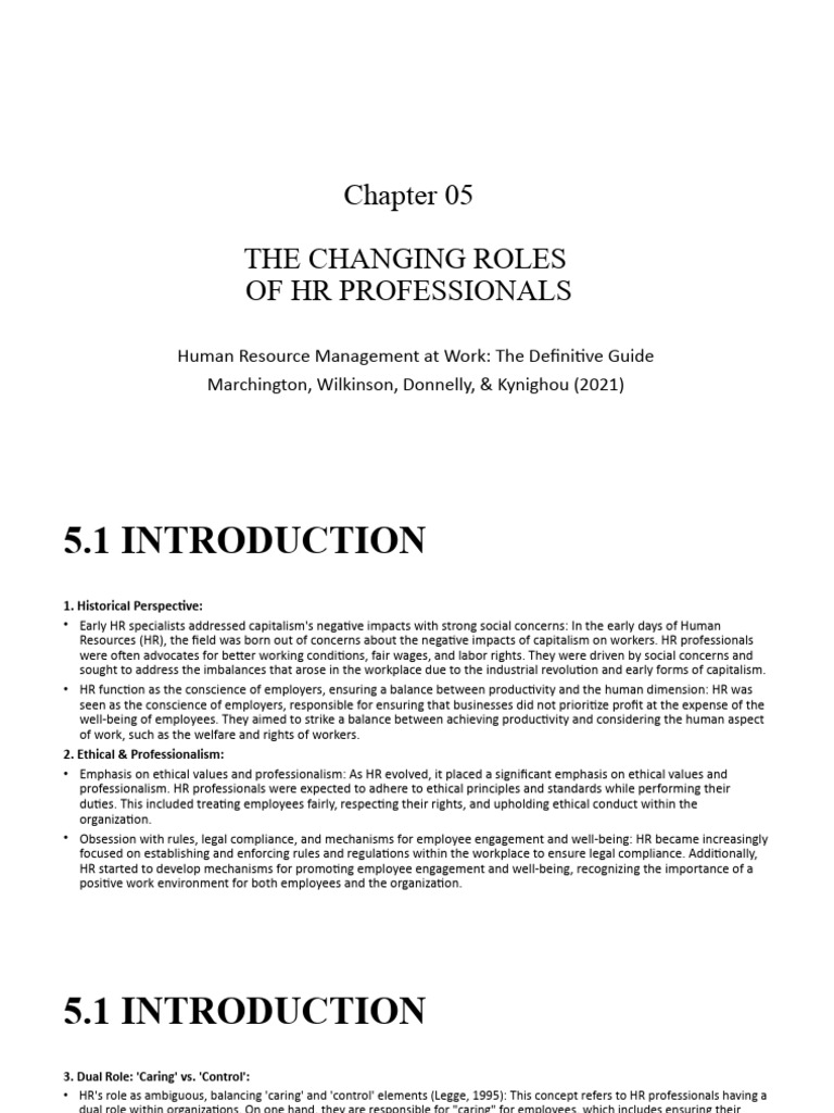 TOPIC 1 Changing Roles of HR Professionals (CHP 5 Marchington Et Al 2021) | PDF | Human Resource ...