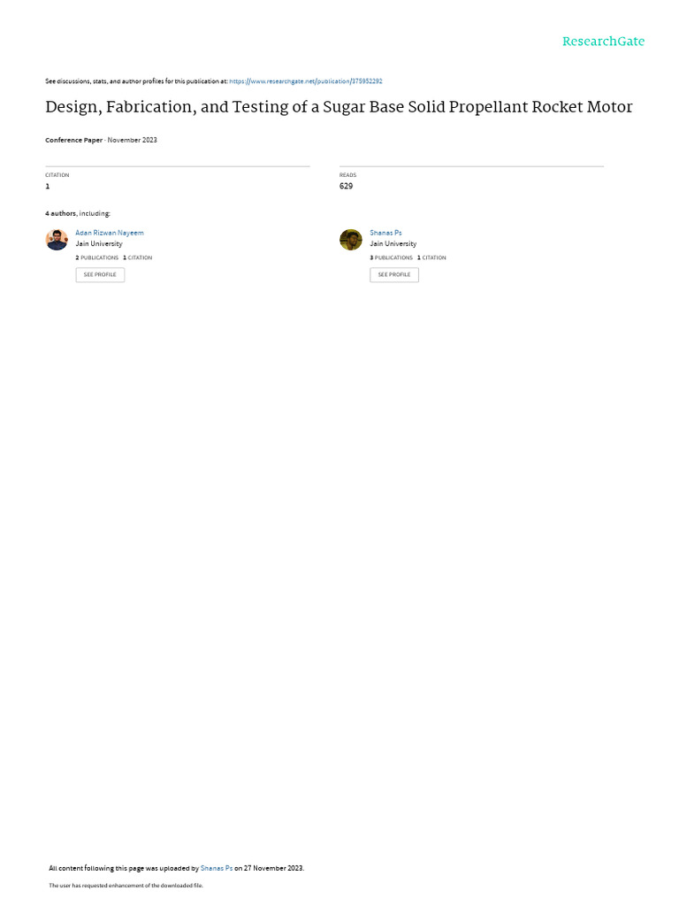 Design, Fabrication, and Testing of A Sugar Base Solid Propellant ...