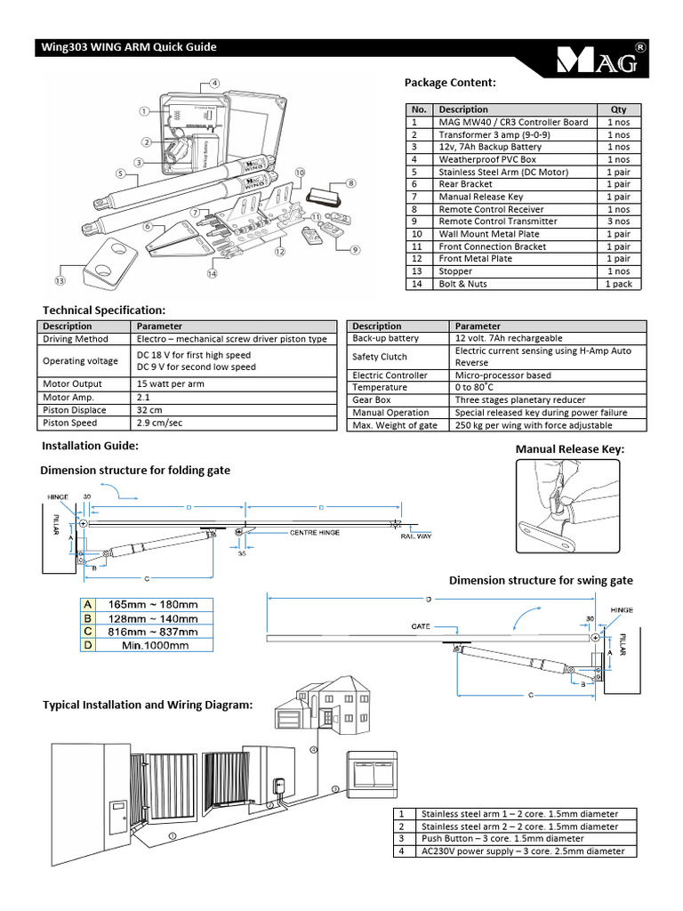 Wing303 Autogate Installation Guide | PDF | Electric Motor | Manual ...